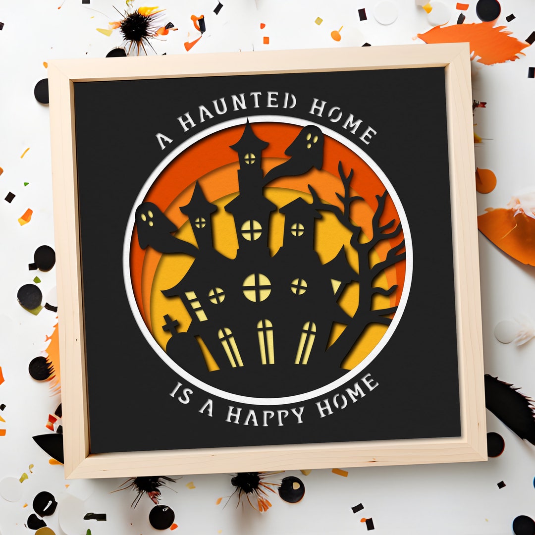 Haunted House Shadow Box SVG File for Cricut Projects, Spooky Ghost ...