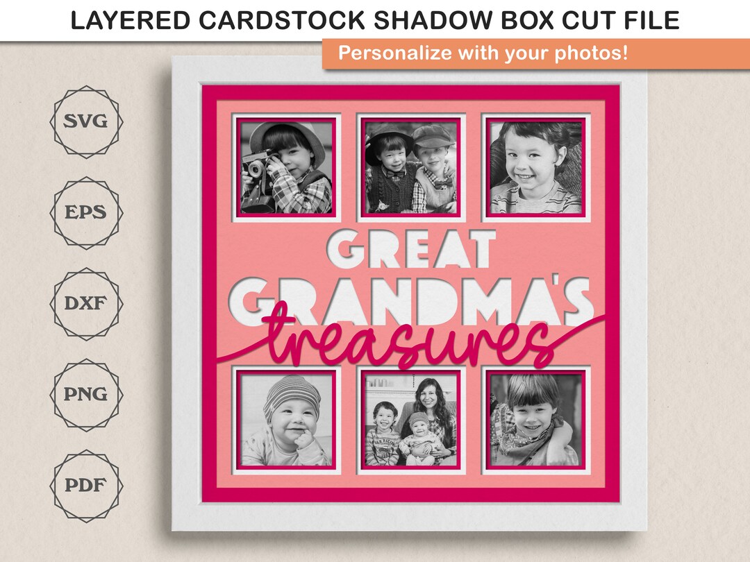 3D Great Grandma Shadow Box SVG Cut File Multi Photo Frame Mothers Day ...