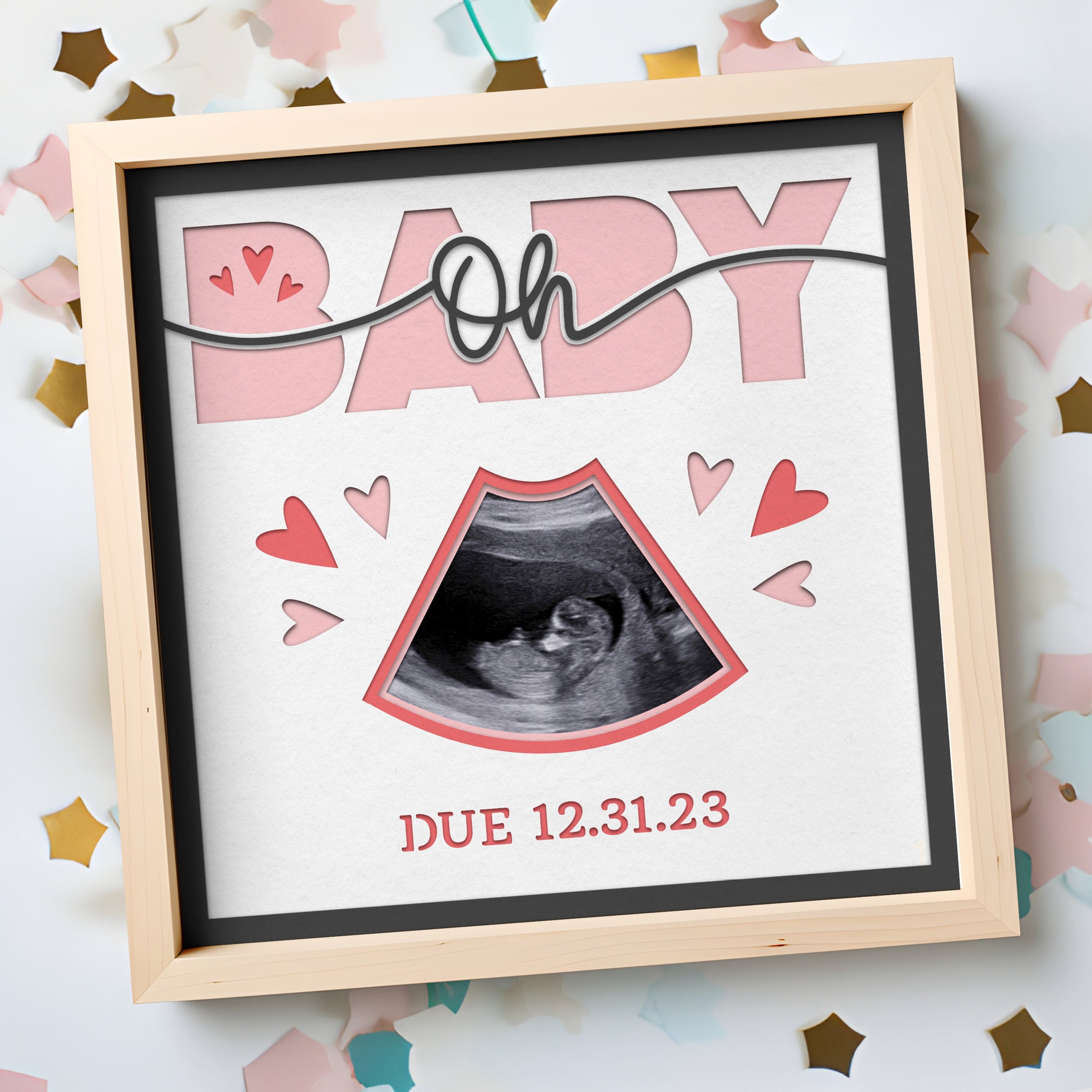 Baby Ultrasound Shadow Box SVG: Pregnancy Announcement Decor (digital ...