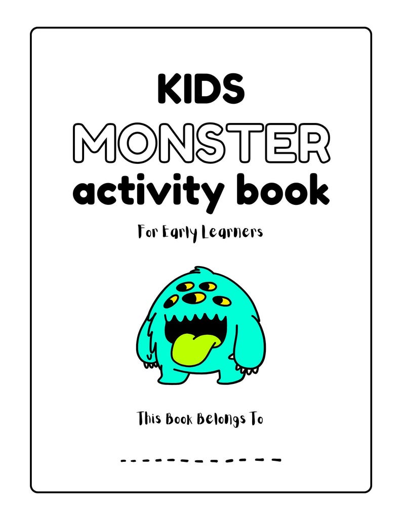 Monster Activity Book for Kids Printable PDF 100 Pages Preschool ...