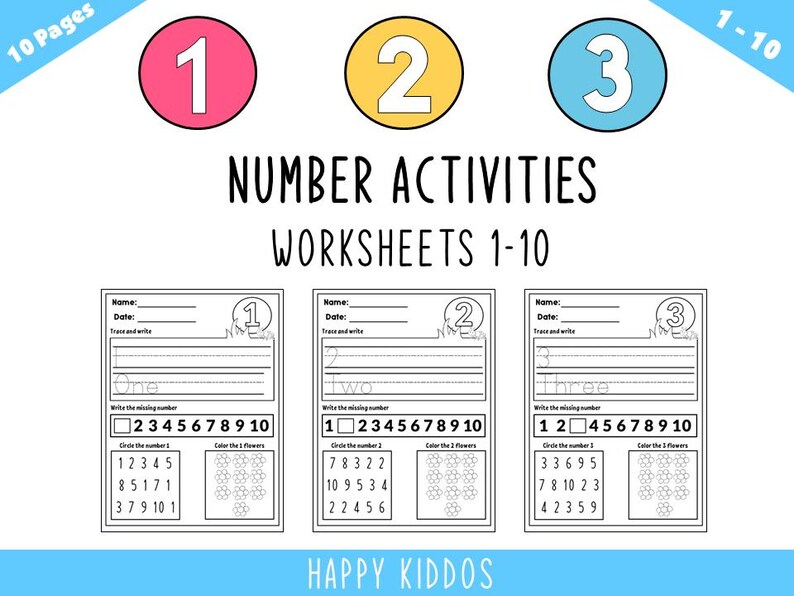 Number Activities 1-10 Worksheets – Preschool Kindergarten Math (PDF 30 ...