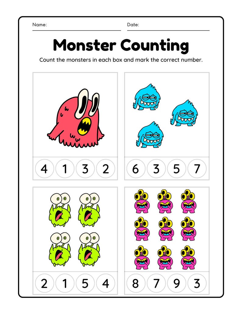 Monster Activity Book for Kids Printable PDF 100 Pages Preschool ...