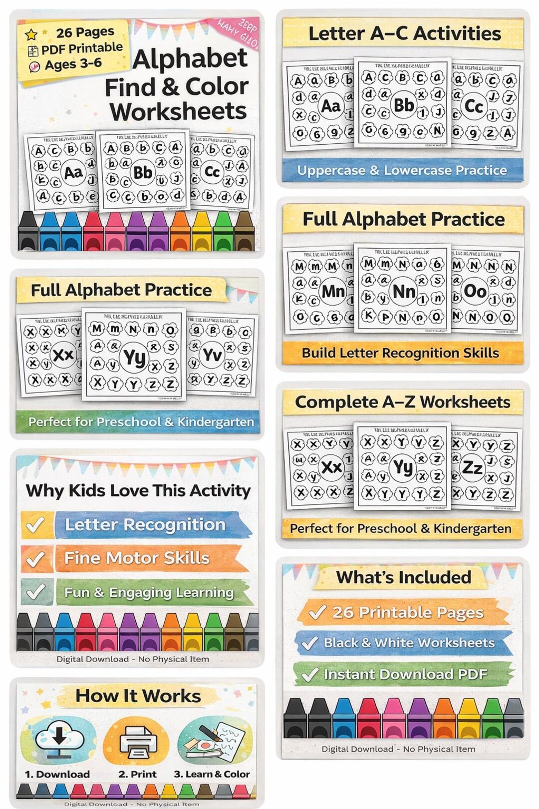 Alphabet Find and Color Worksheets A–Z | Letter Recognition Activities ...