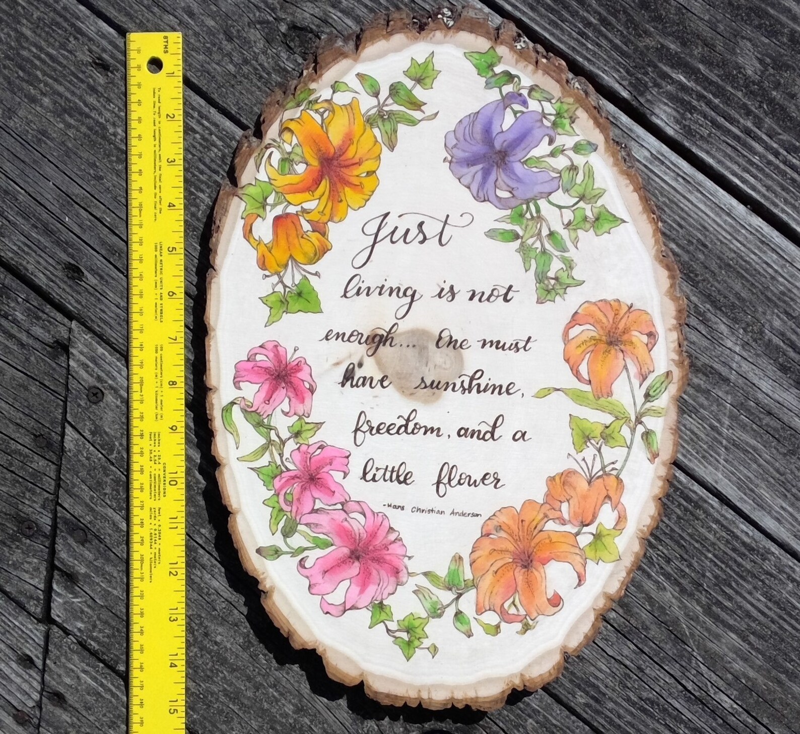 Wood Burned Lettered Wood Round - Quote - With Floral Lilies. - Etsy