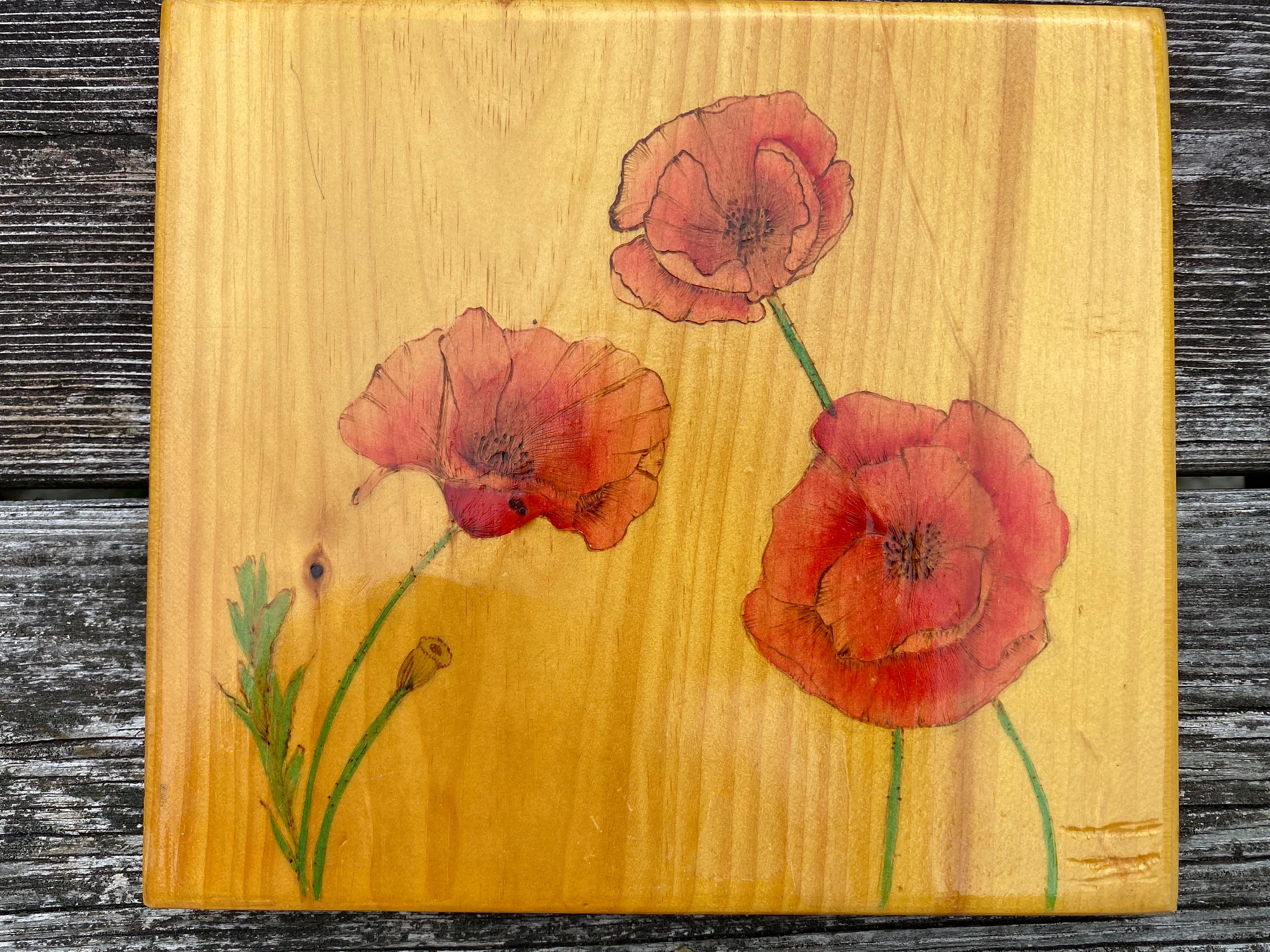 Wood Burned Poppy Signs - Etsy