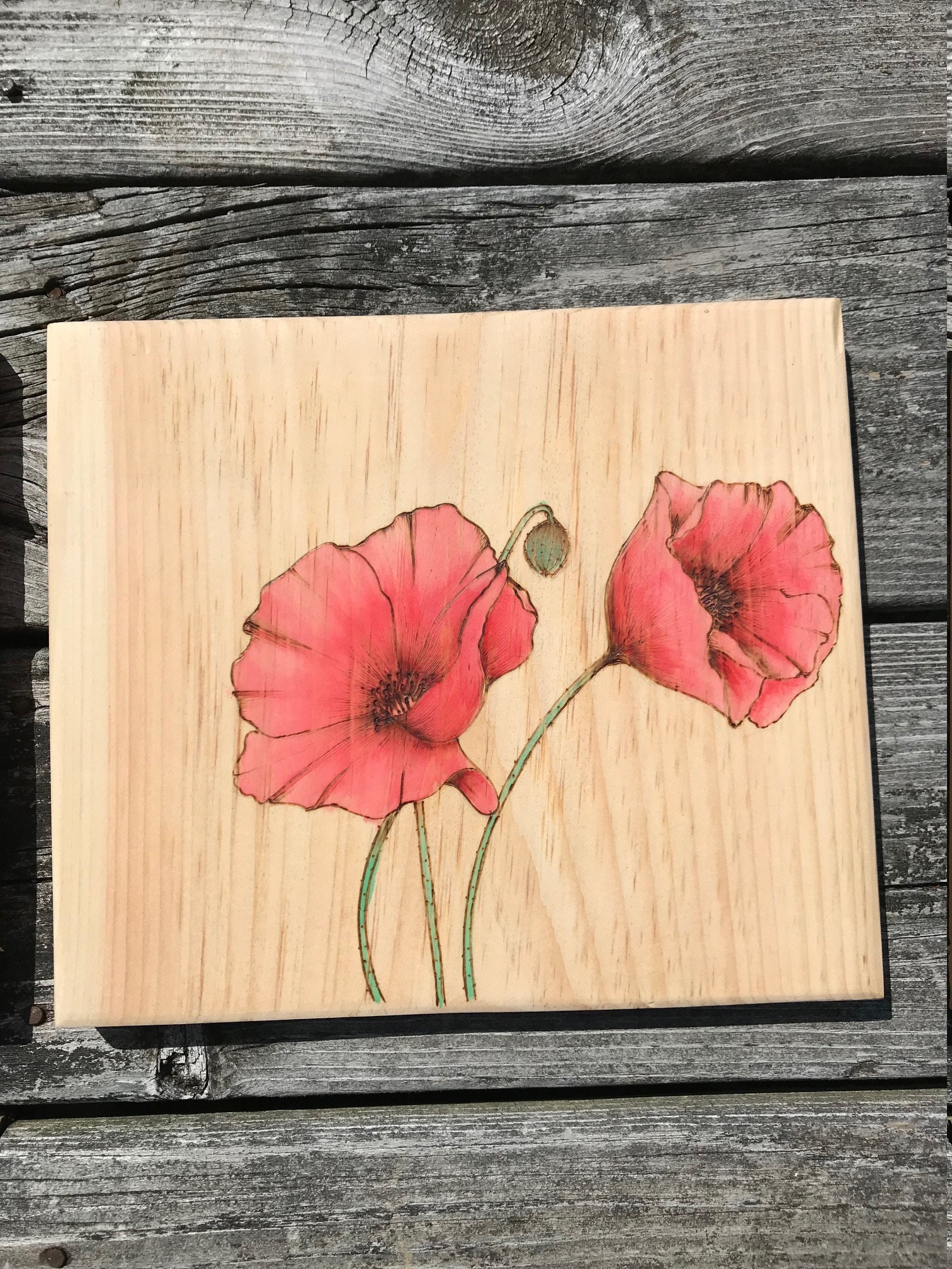 Wood Burned Poppy Signs - Etsy