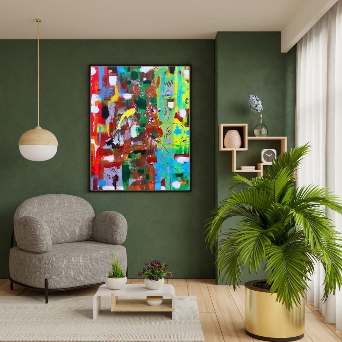 Abstract Colorful Art Print, Modern Contemporary Wall Decor, Expressive ...