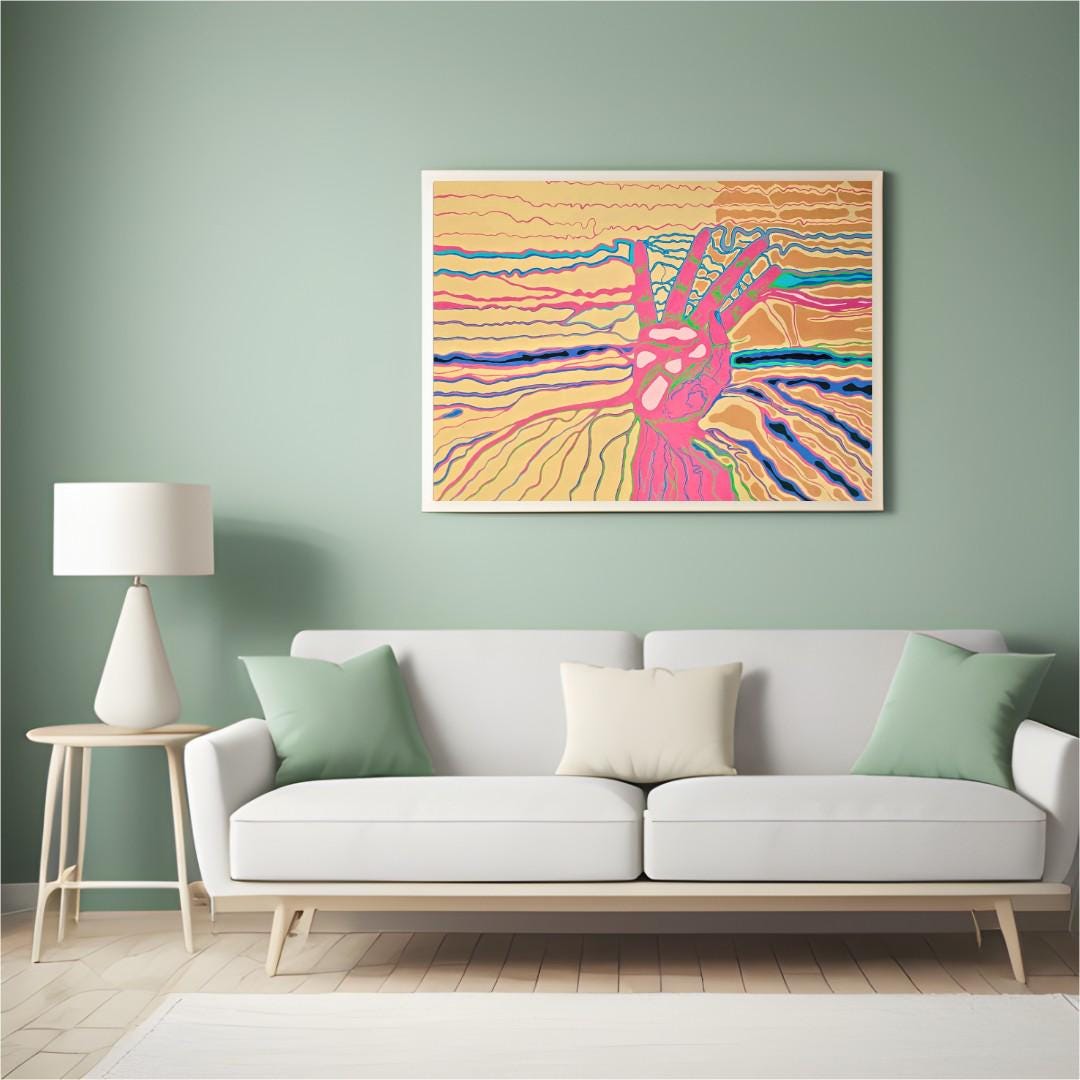 Abstract Pink Art Print, Modern Surreal Wall Decor, Contemporary Line ...