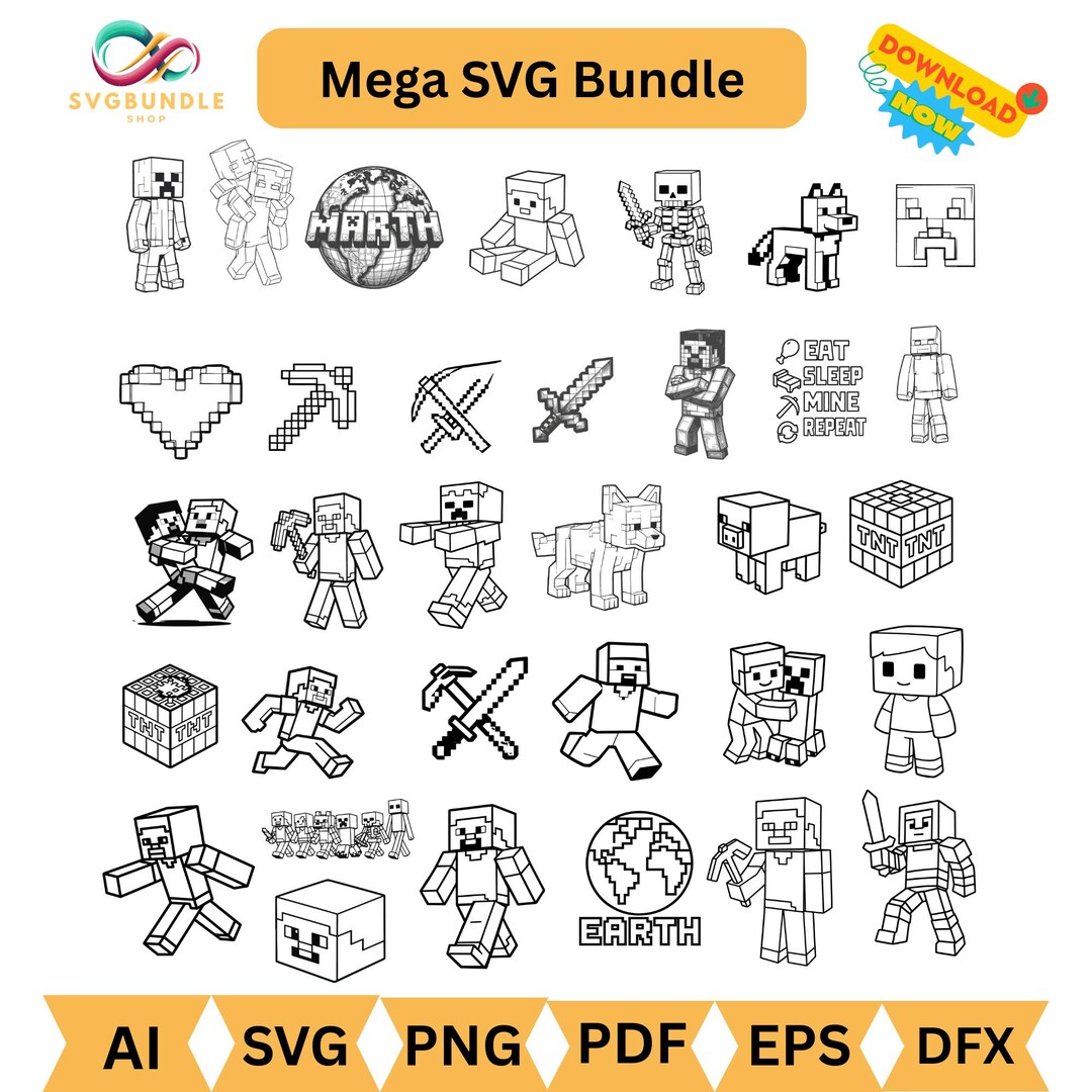 Mega Minecraft Svg Bundle | Creeper & Steve Svg Png | Gaming Cricut Cut ...