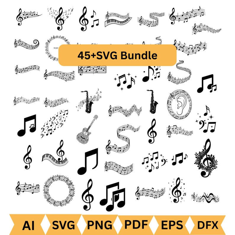 Musiknoten SVG Bundle, Violinschlüssel svg, Musiknoten PNG, Musik Staff ...
