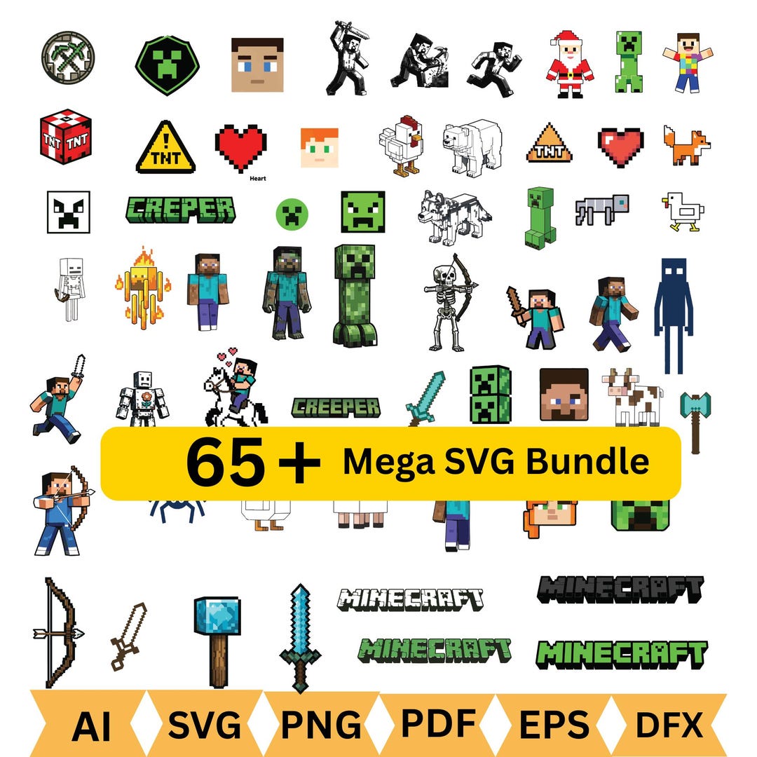 Mega Minecraft SVG Bundle | Creeper & Steve Style, Gamer Birthday SVG ...