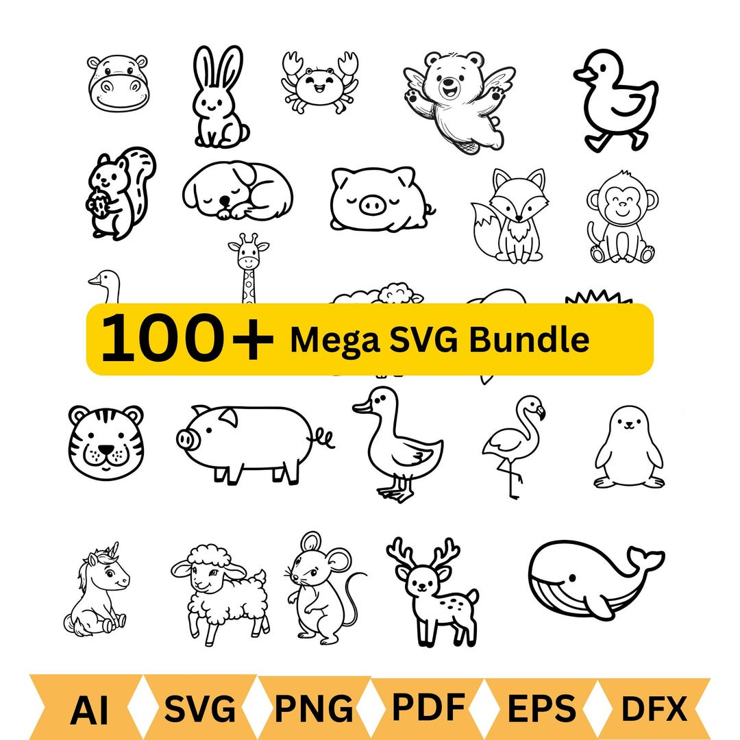 Cute Animal SVG Bundle, Baby Animal SVG, Kawaii Animals Clipart, Safari ...