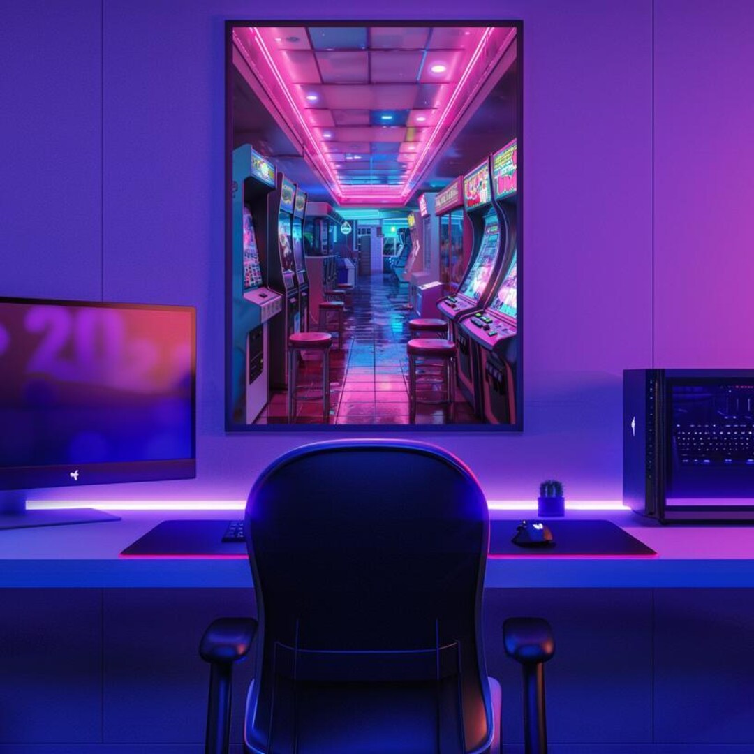 Retro Arcade Night Poster - Neon 80s Gaming Wall Art, Outdoor Synthwave ...