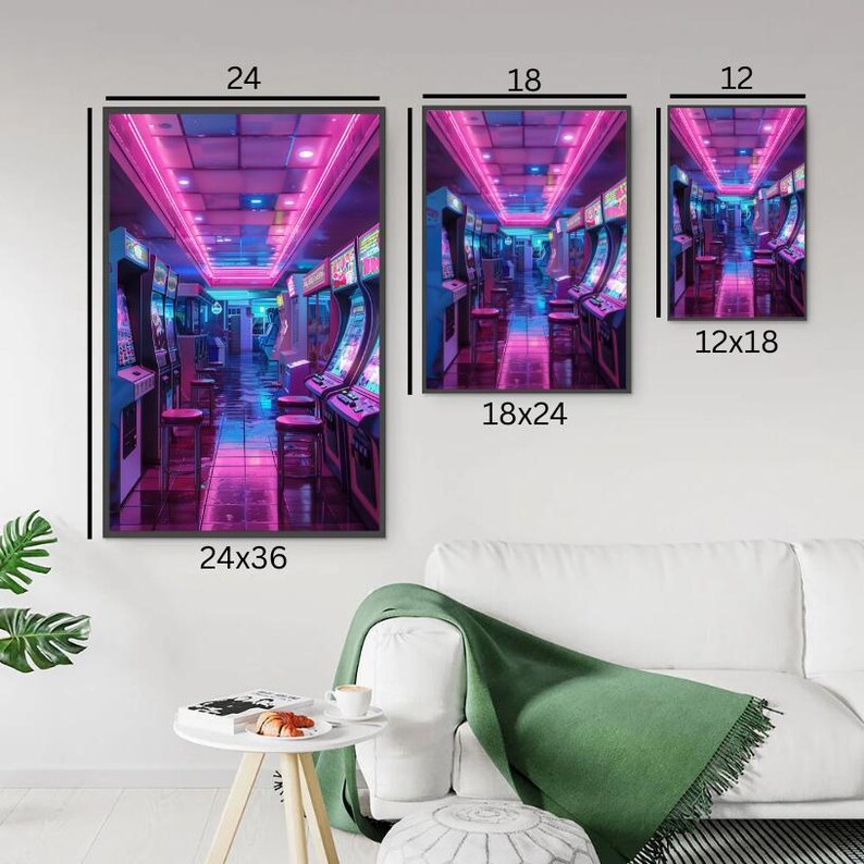 Retro Arcade Night Poster - Neon 80s Gaming Wall Art, Outdoor Synthwave ...