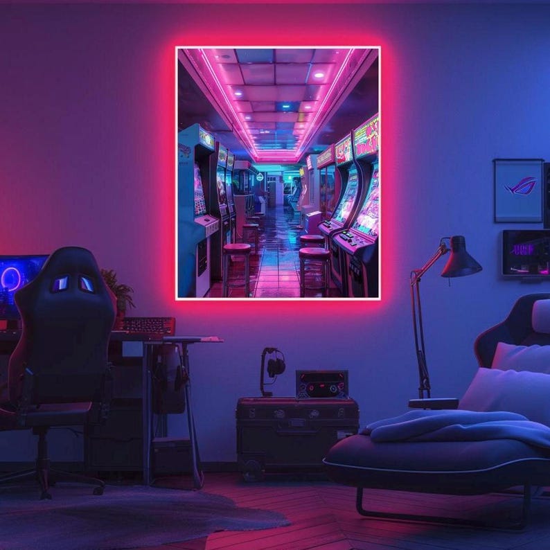 Retro Arcade Night Poster - Neon 80s Gaming Wall Art, Outdoor Synthwave ...