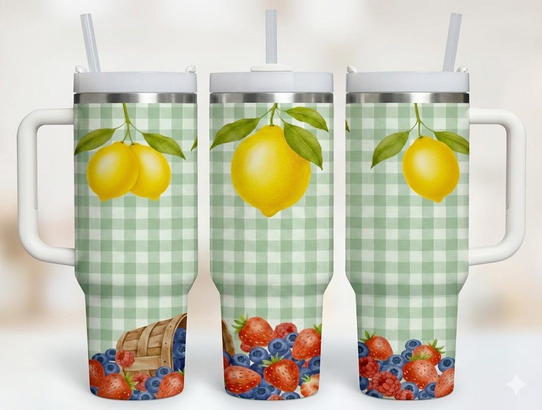 Gingham Lemon Berry 40oz Tumbler Wrap Bundle – Summer Drinkware (SVG ...