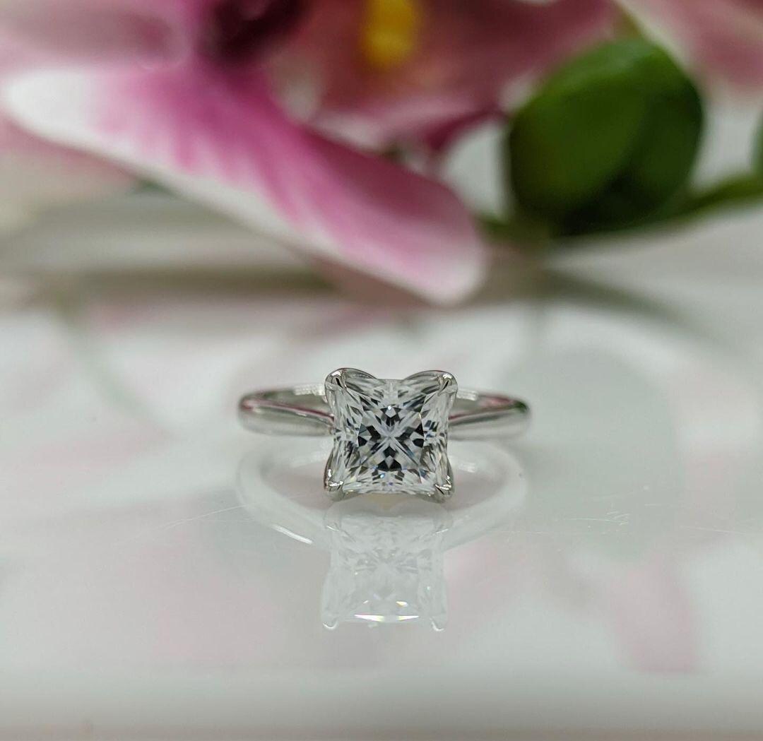 2 CT Princess Cut Moissanite Engagement Ring, 14K White Gold Solitaire ...
