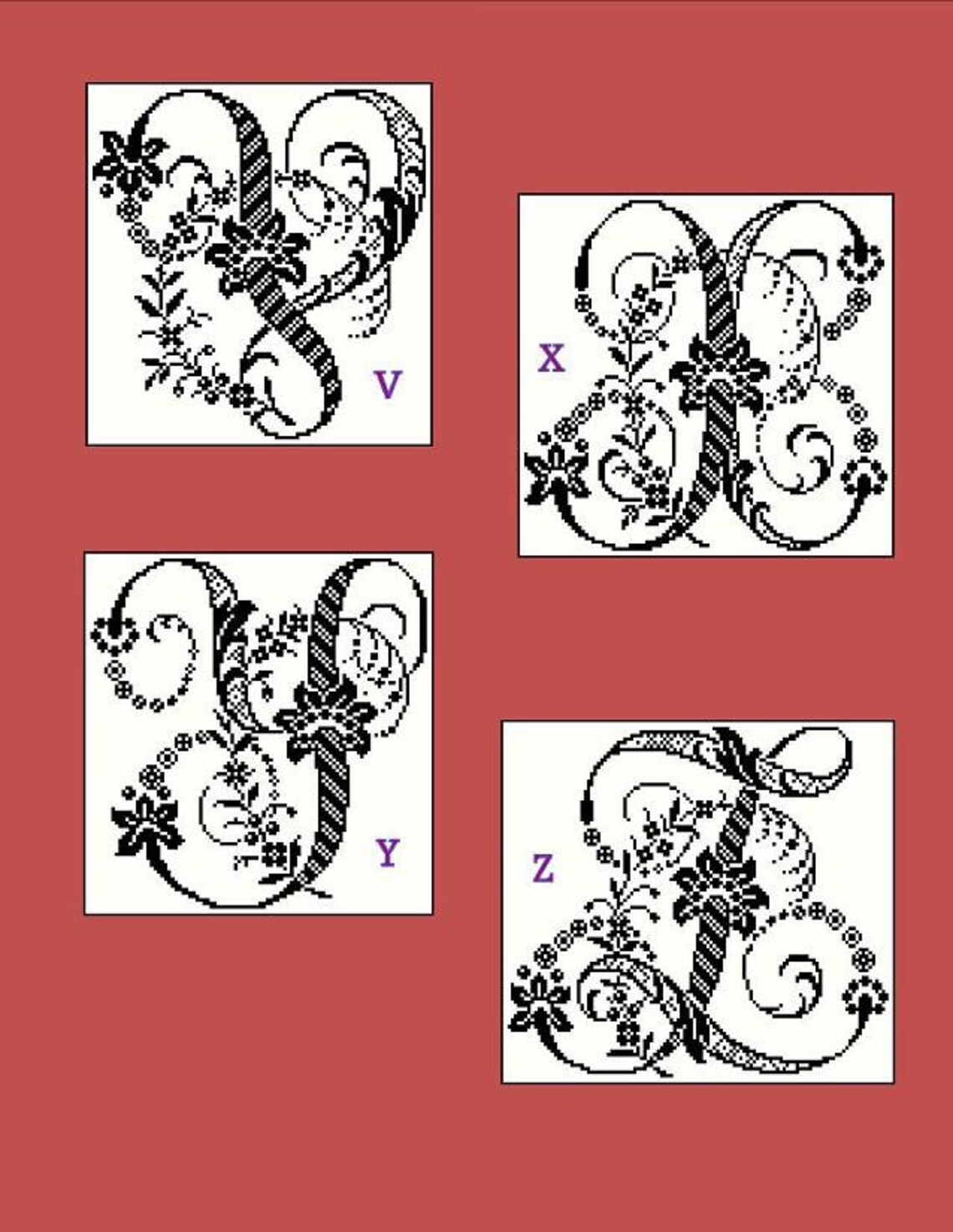 Monogram Pattern Large Antique Letter Floral Decorative - Etsy