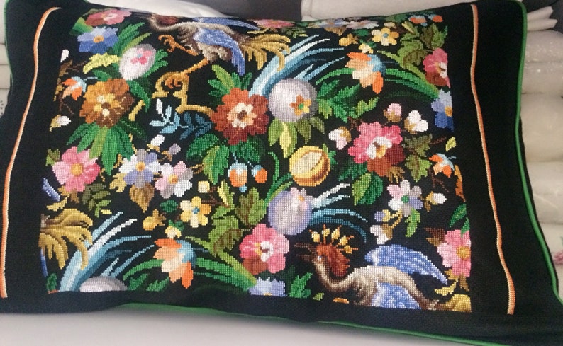 Antique Tapestry Pillow Birds and Flowers Repeated Motif - Etsy