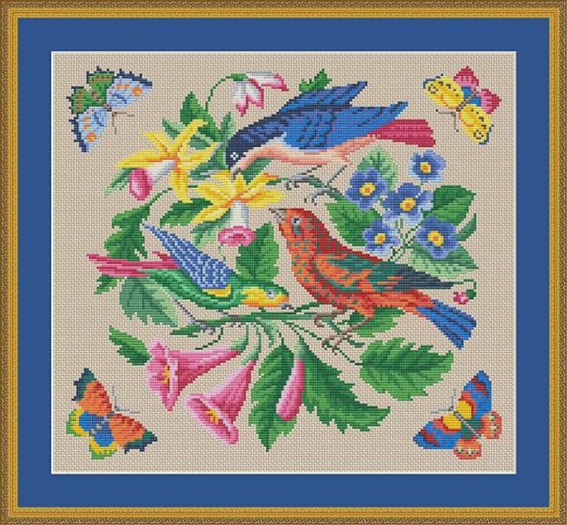 Antique Birds, Flowers and Butterflies Round Tapestry Motif Berlin ...