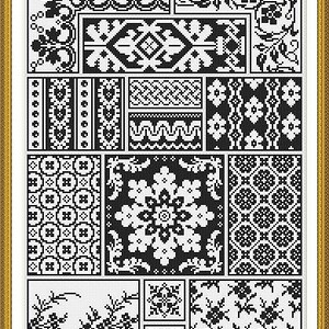 Antique Sampler 1 and Sampler 2 Repeating Borders Floral Textile ...