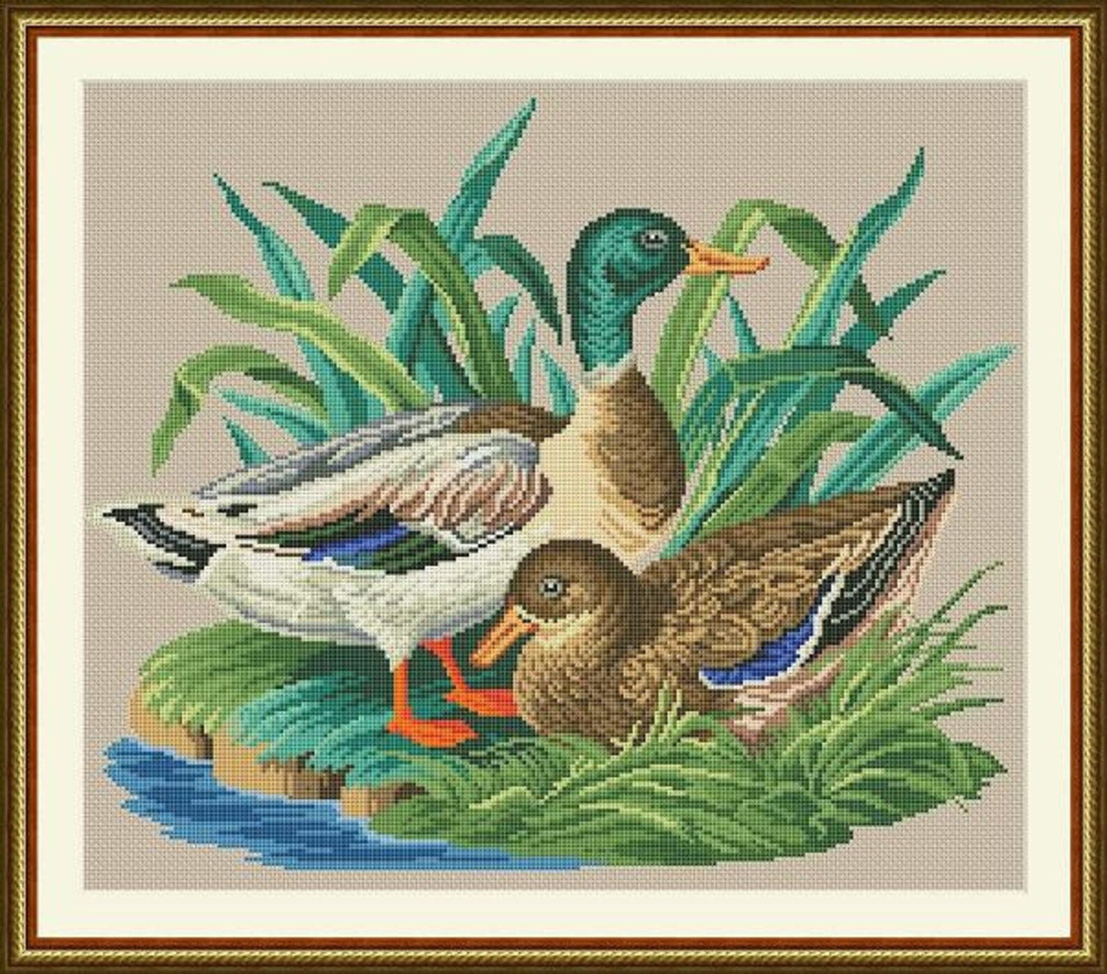 Wild Ducks Antique Birds Berlin Woolwork Counted Cross Stitch Pattern ...
