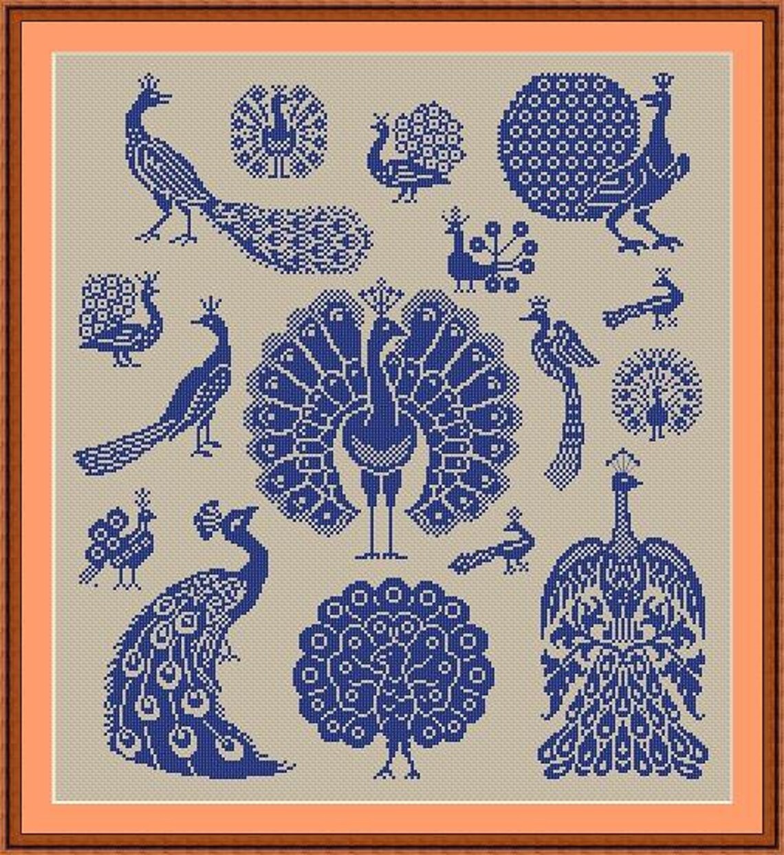 Peacock Sampler Peacock Monochrome Sampler Birds Sampler - Etsy