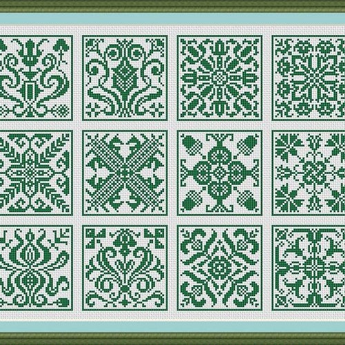 Antique Sampler Square Mini Tiles Set 3 Monochrome Counted - Etsy