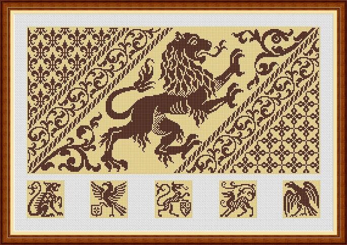 Antique Medieval Heraldic Lion Rampant Small Heraldic Samplers ...