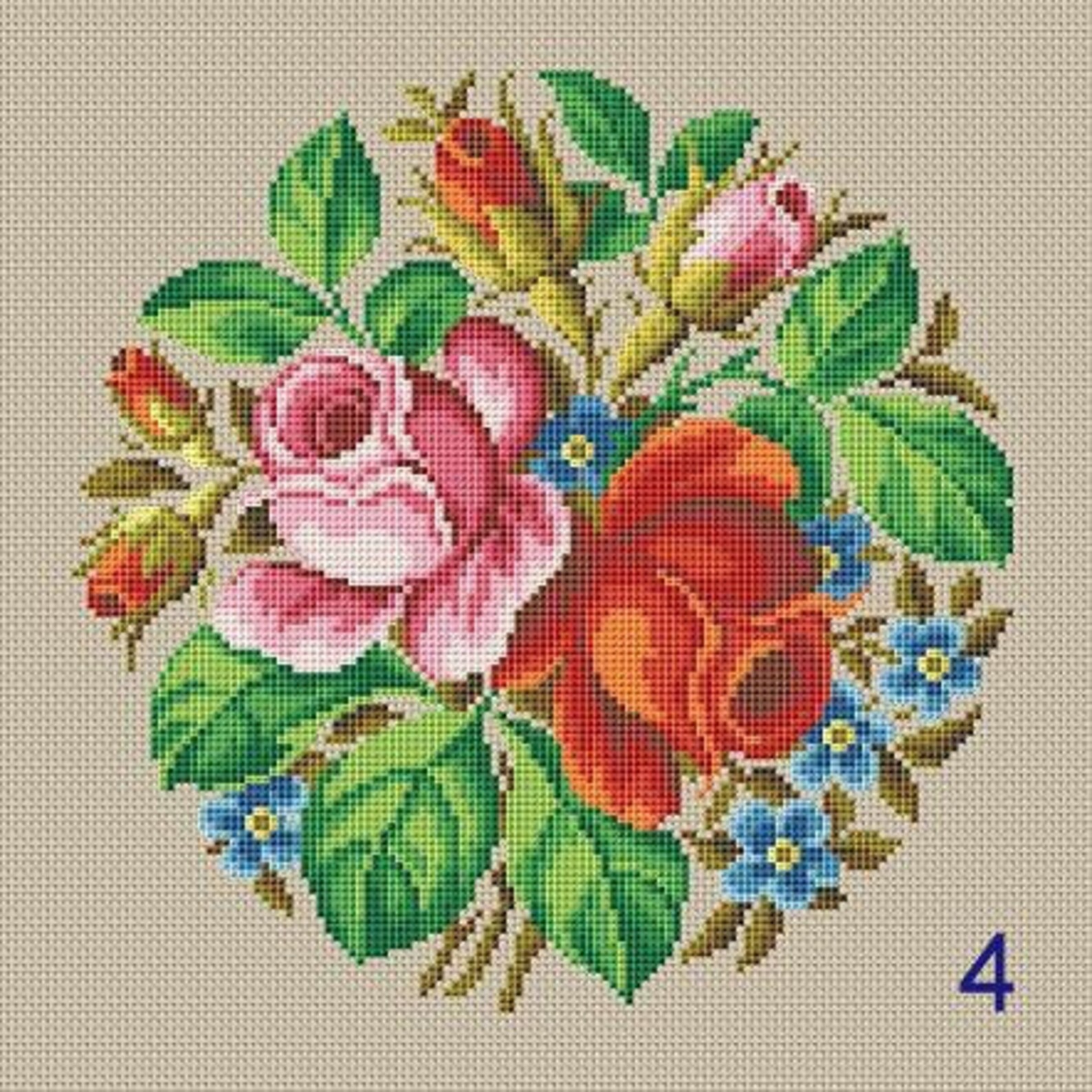 Berlin Woolwork Roses Bouquet 4 And/or Antique Bouquet 5 Cross Stitch ...