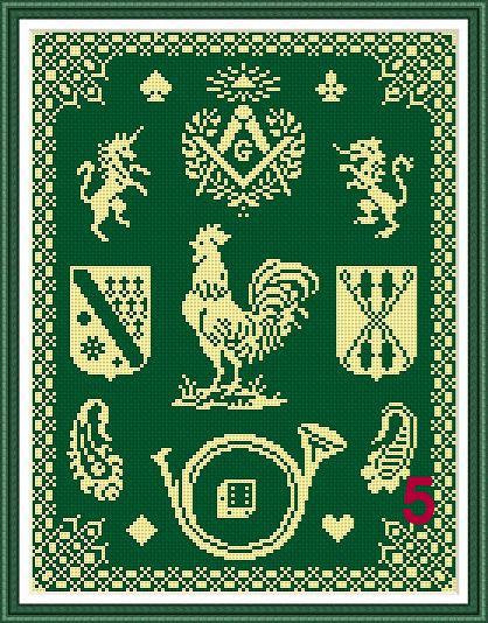 Cross Stitch Sampler Heraldic Symbols Monochrome Samplers 1-8 Counted ...