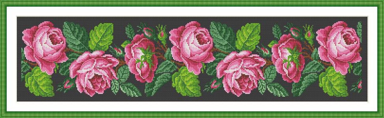 Berlin Woolwork Pink Roses Floral Border Panel Cross Stitch PDF Pattern ...