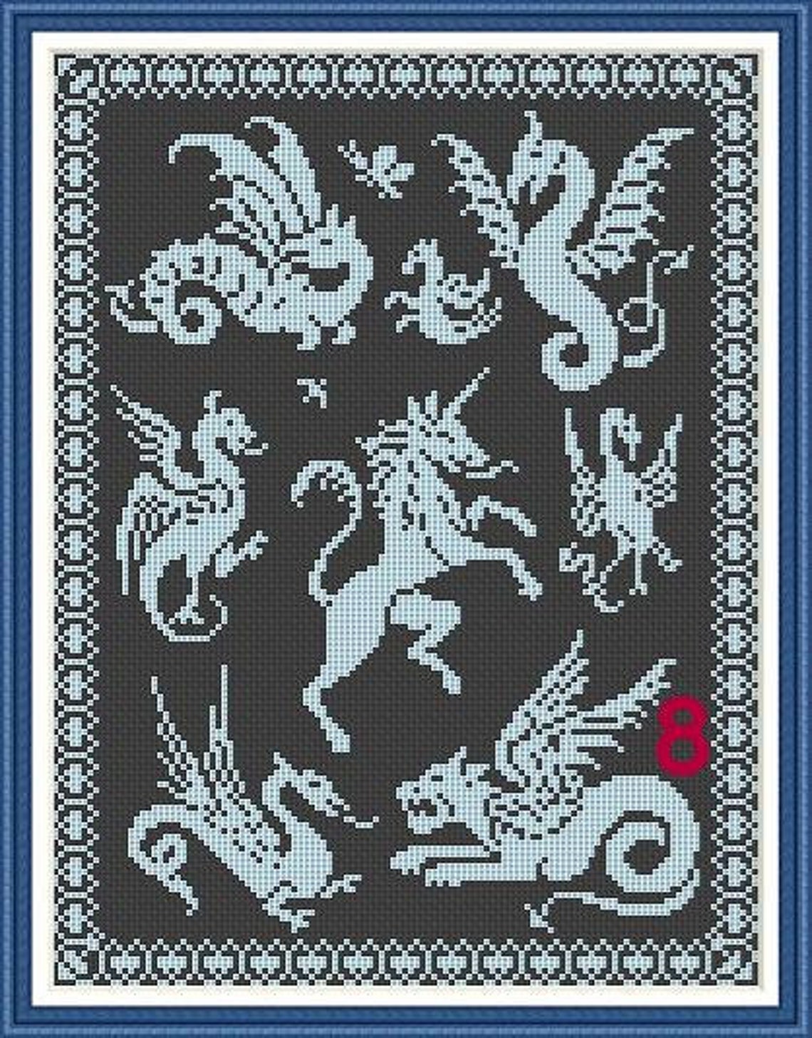 Cross Stitch Sampler Heraldic Symbols Monochrome Samplers 1-8 Counted ...
