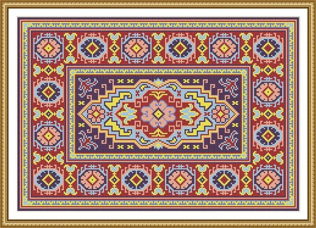 Large Antique Rug Rectangular Shape Motif 4 Counted Cross Stitch ...