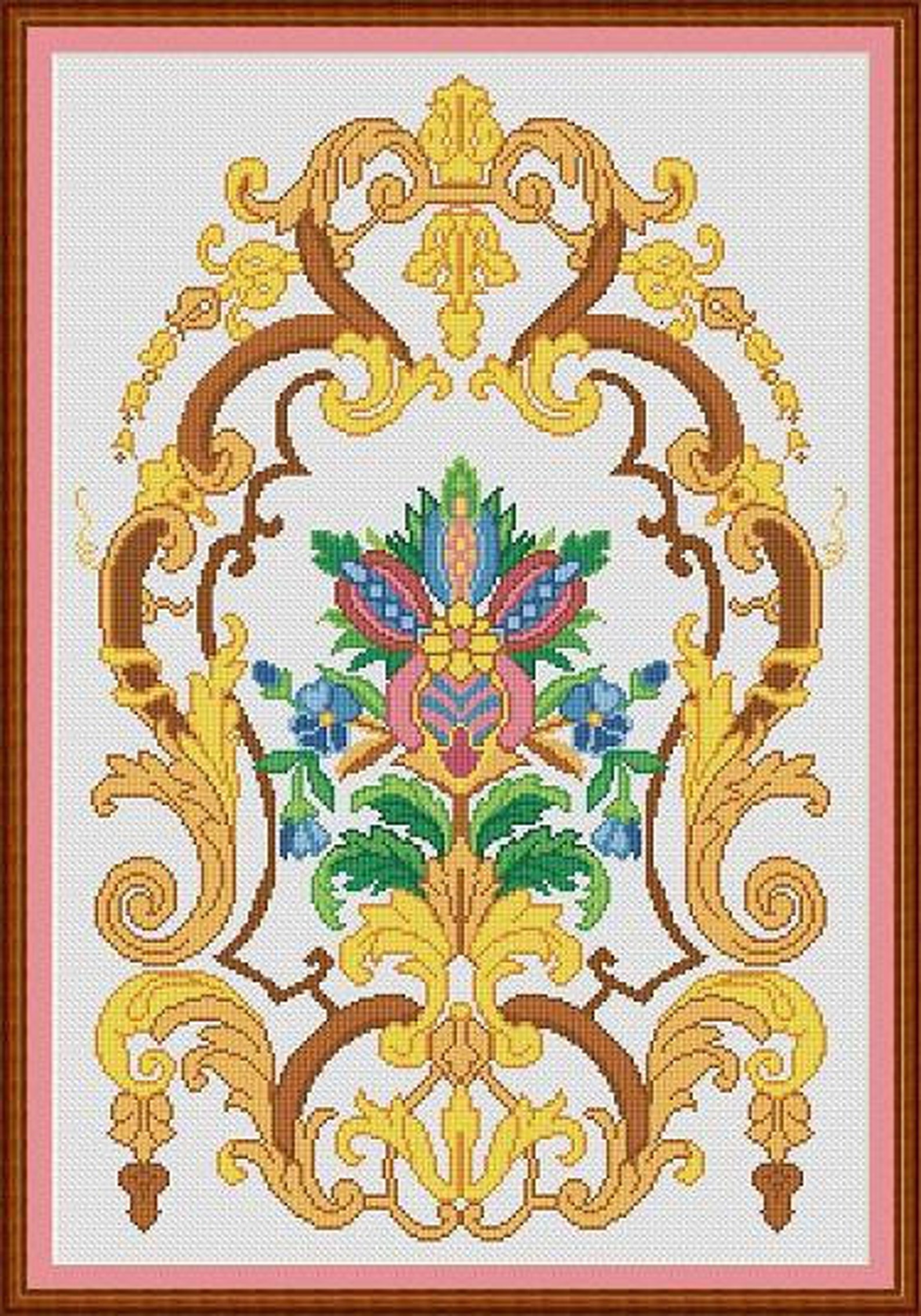 Berlin Woolwork Antique Floral Motif Rectangular Large Tapestry Counted ...