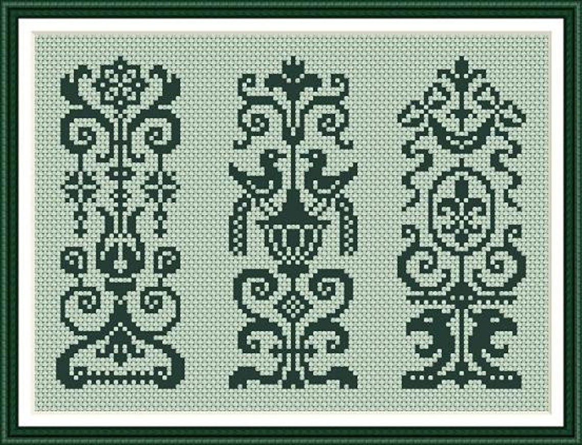 Antique Motifs Mini Sampler 3 Monochrome Counted Cross Stich Pattern ...