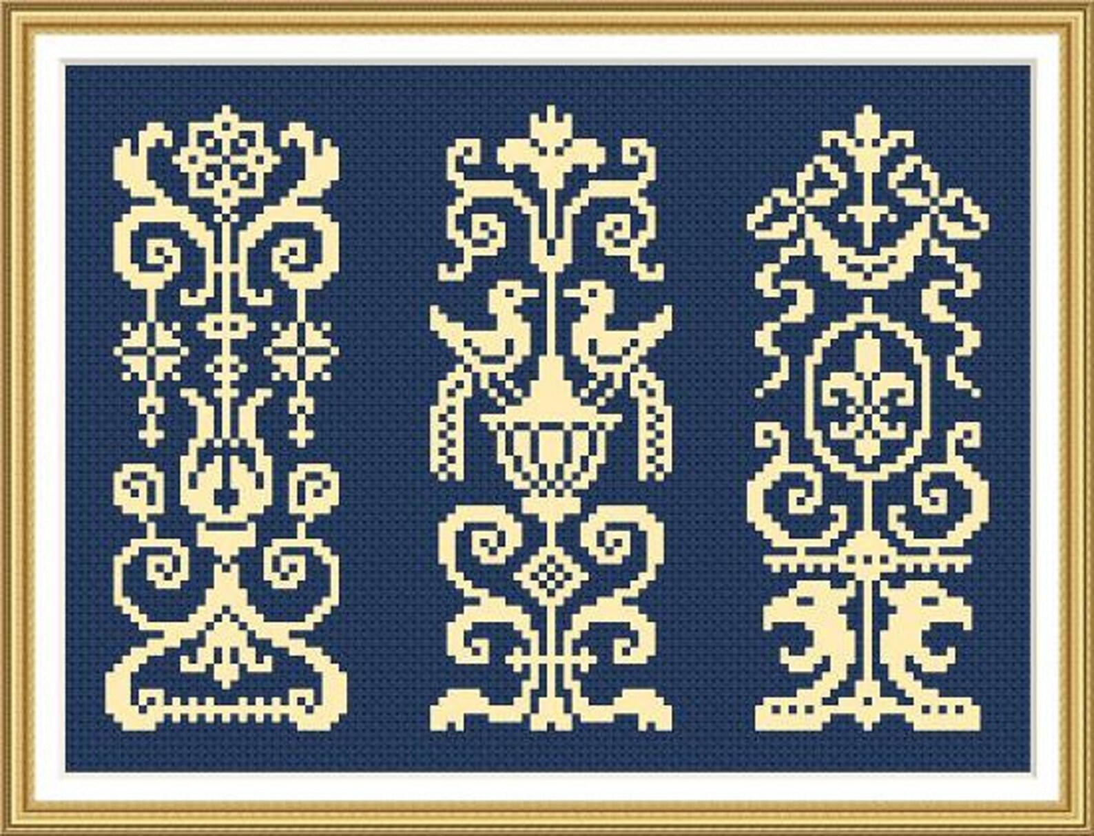 Antique Motifs Mini Sampler 3 Monochrome Counted Cross Stich Pattern ...