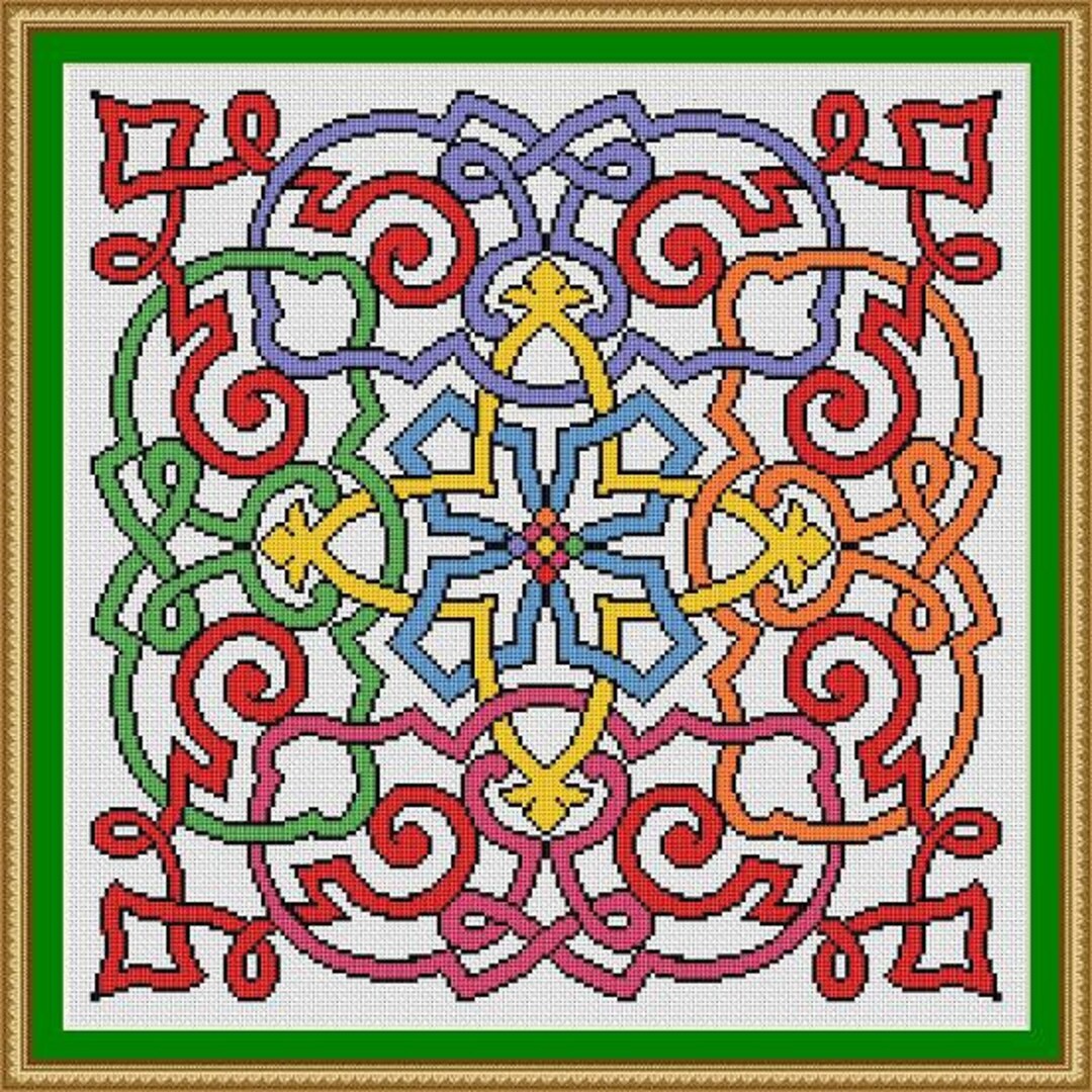 Antique Rug Celtic Square Design Large Rug Adaptation Counted Cross ...