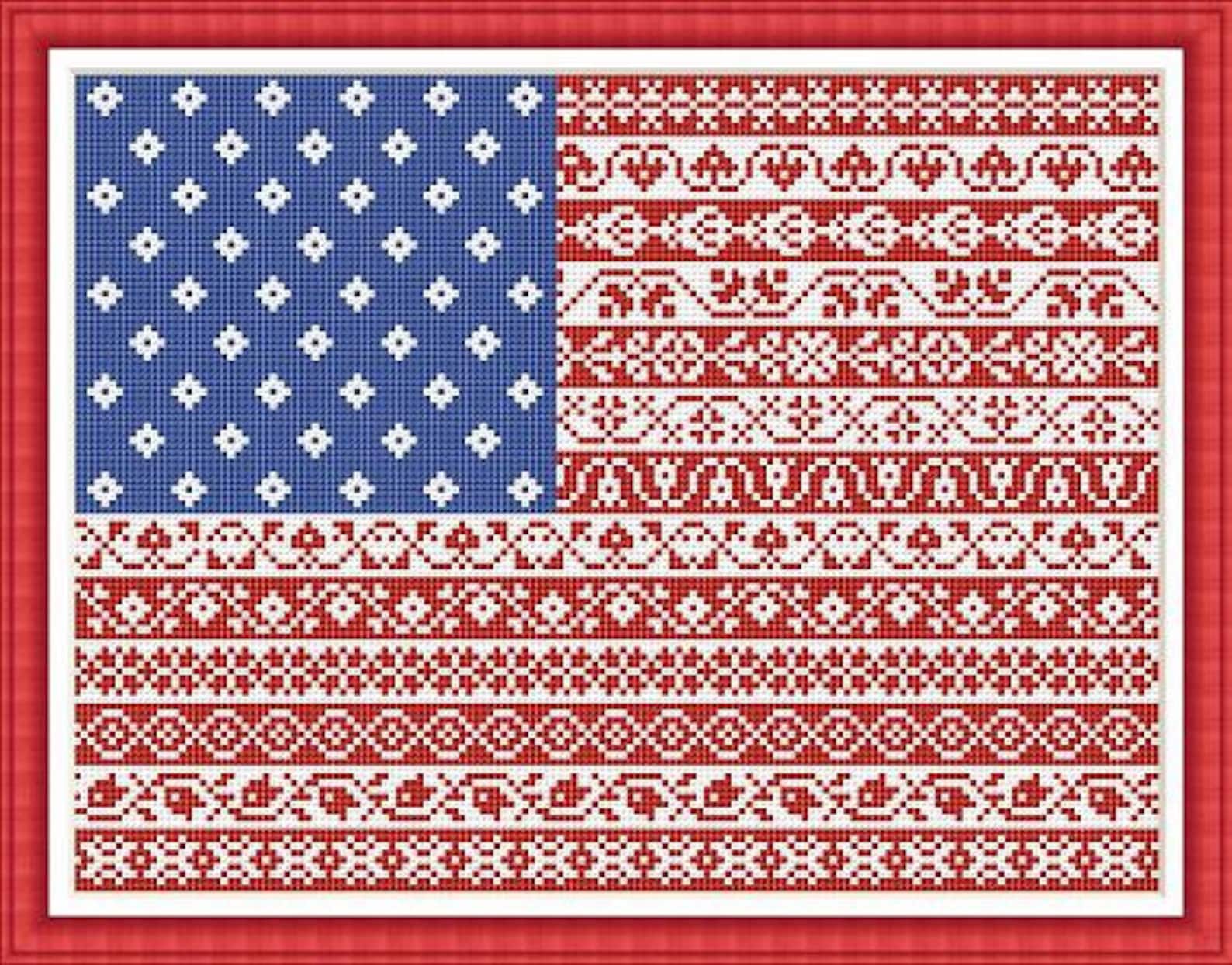 American Flag Cross Stitch Pattern Stars and Stripes Repeating Borders ...