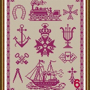 Cross Stitch Sampler Heraldic Symbols Monochrome Samplers 1-8 Counted ...