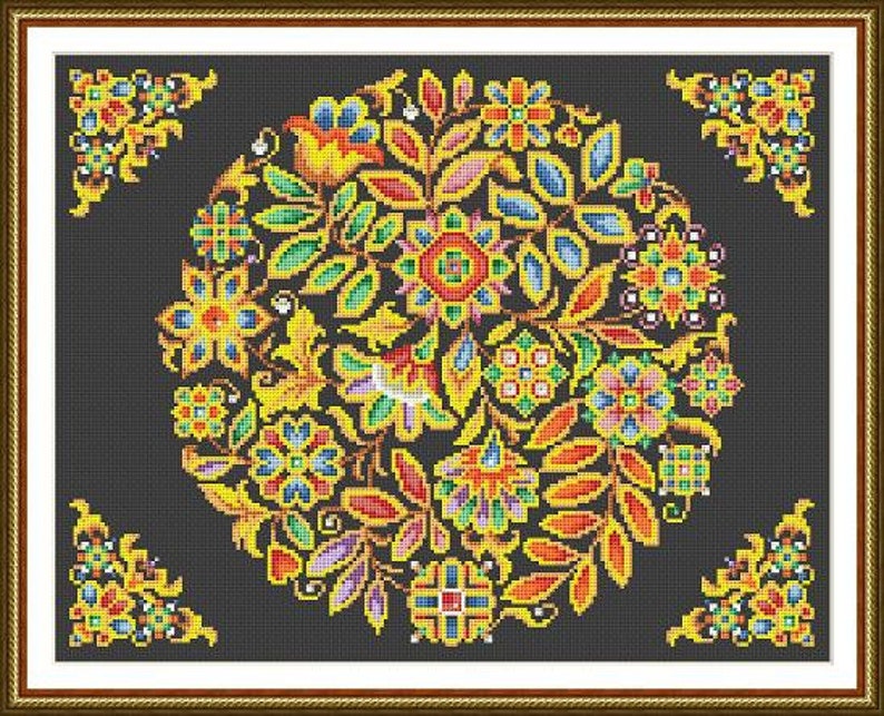Antique Round Tapestry Folk Art Floral Décor Multicolored Design ...