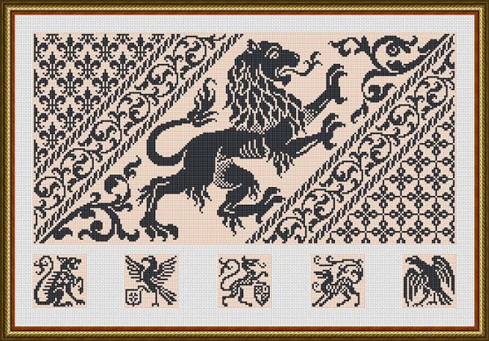 Antique Medieval Heraldic Lion Rampant Small Heraldic Samplers - Etsy