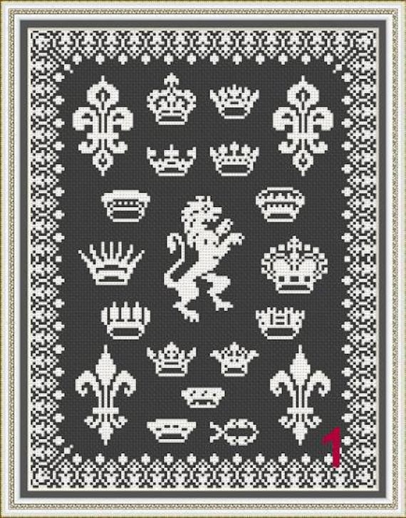 Cross Stitch Sampler Heraldic Symbols Monochrome Samplers 1-8 - Etsy