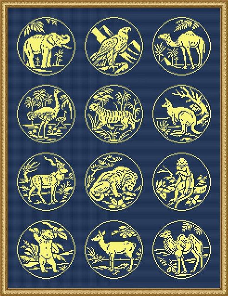 Animals and Birds Monochrome Sampler Elephant Eagle Tiger - Etsy