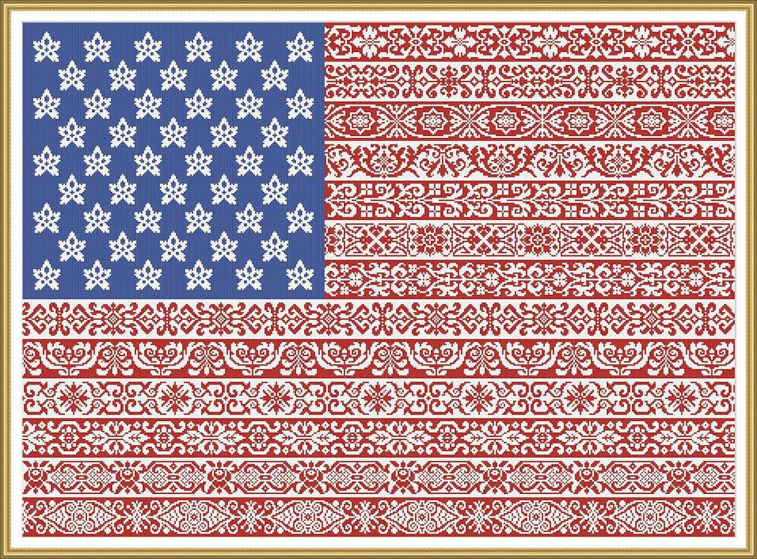 American Flag Cross Stitch Pattern Stars and Stripes Repeating Borders ...