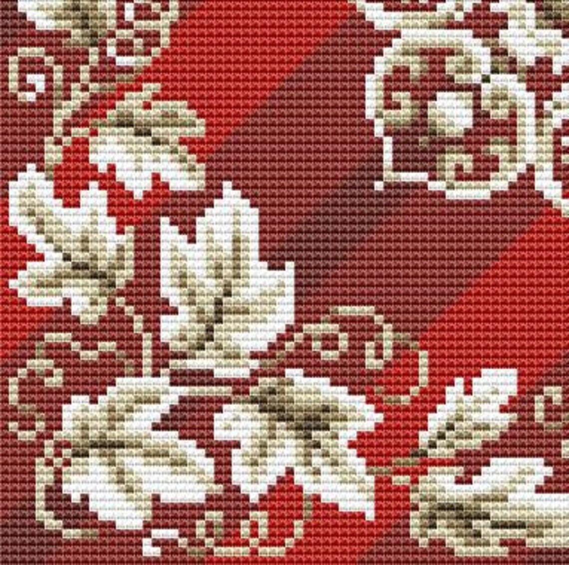 Antique Square Tapestry Floral Pillow Motif 2 in Red Counted - Etsy