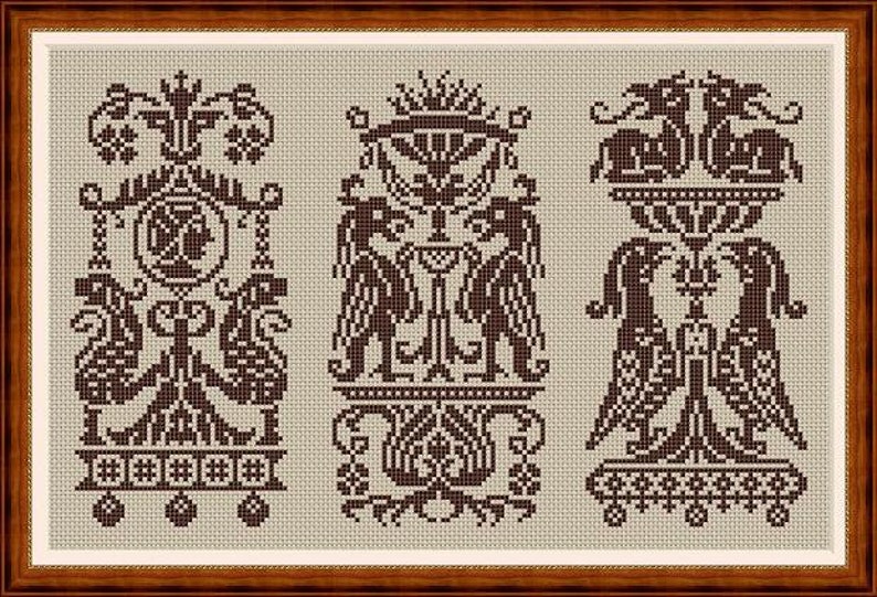 Antique Motifs Mini Sampler 2 Monochrome Counted Cross Stich Pattern ...