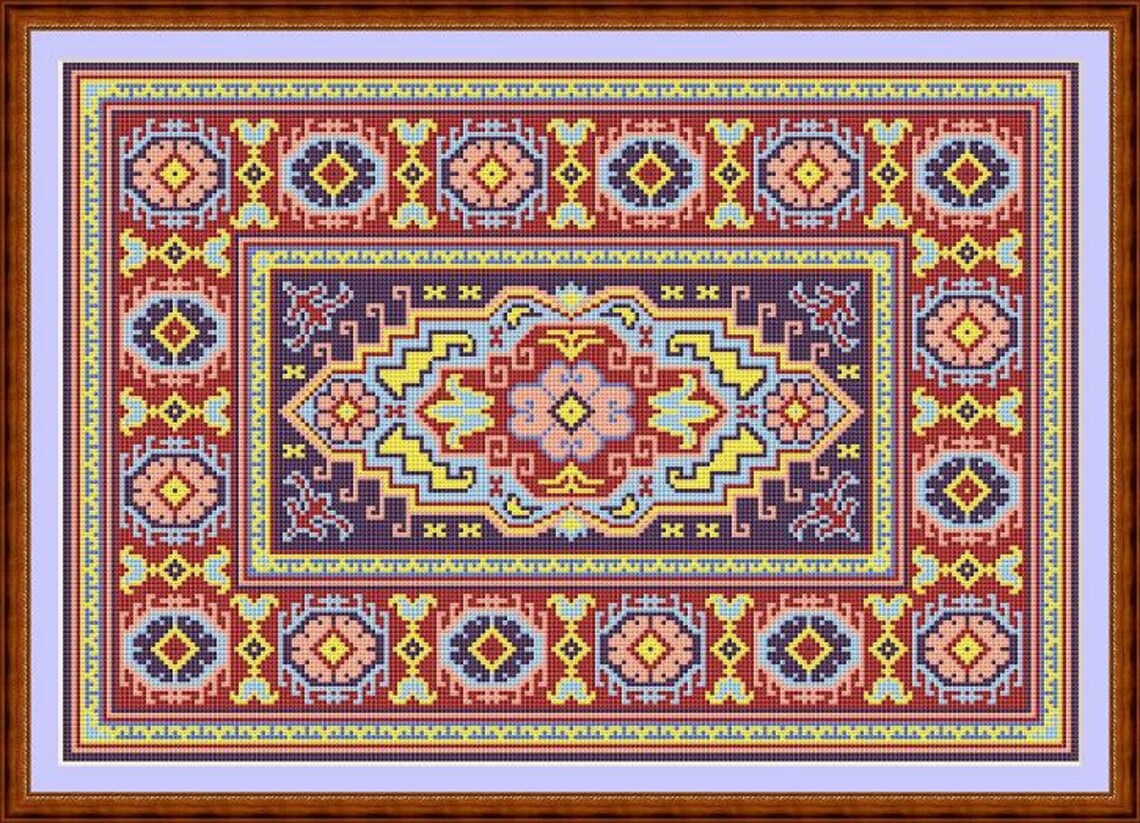 Large Antique Rug Rectangular Shape Motif 4 Counted Cross - Etsy