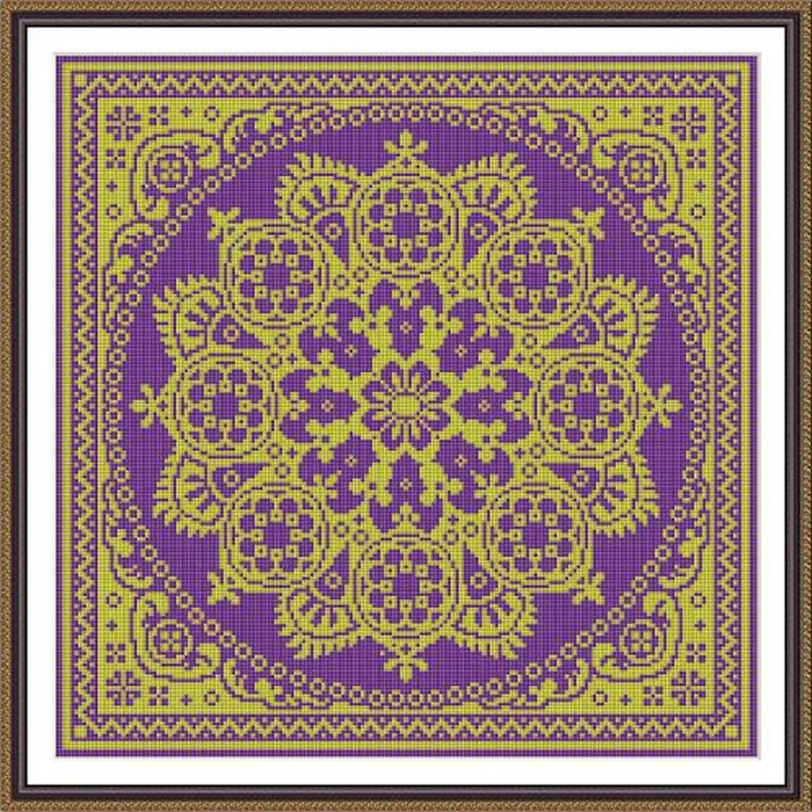 Antique Mandala Round Center Monochrome Square Rug Counted - Etsy