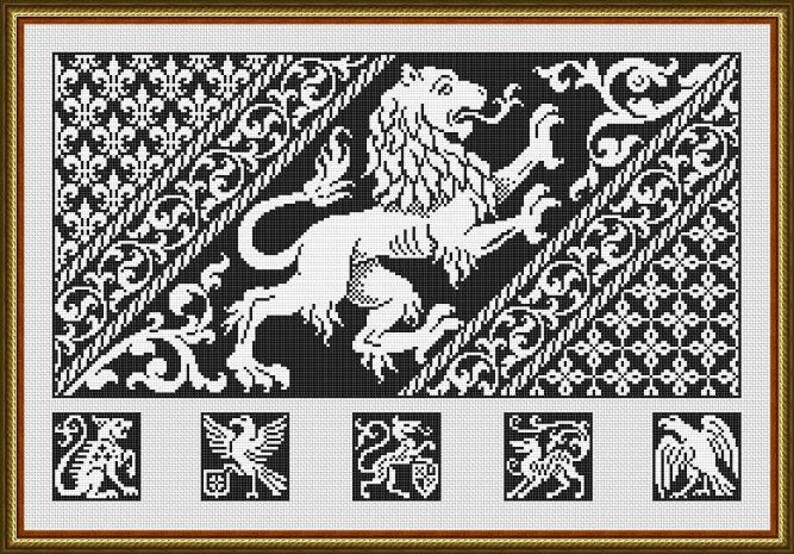 Antique Medieval Heraldic Lion Rampant Small Heraldic Samplers ...